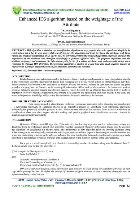 Enhanced Id3 Algorithm Based On The Weightage Of The Attribute Pdf