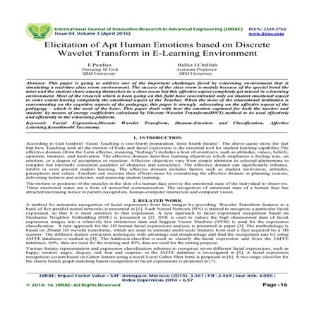 Elicitation Of Apt Human Emotions Based On Discrete Wavelet Transform In E Learning Environment