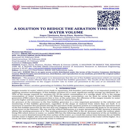 A SOLUTION TO REDUCE THE AERATION TIME OF A WATER VOLUME | PDF