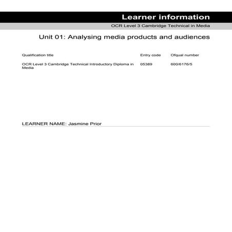 Unit 01 analysing media products and audiences | PDF