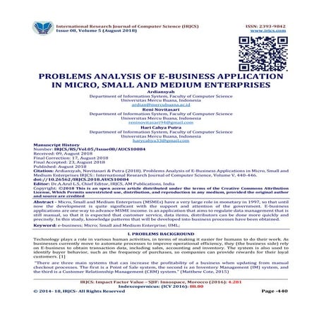PROBLEMS ANALYSIS OF E-BUSINESS APPLICATION IN MICRO, SMALL AND MEDIUM ENTERPRISES | PDF
