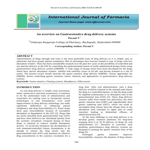 An overview on Gastroretentive drug delivery systems | PDF