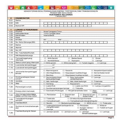 Kuesioner SGDs Desa Insana Barat Tingkat Rumah Tangga | DOCX