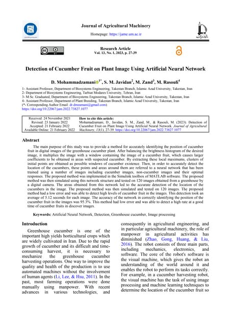 Detection Of Cucumber Fruit On Plant Image Using Artificial Neural