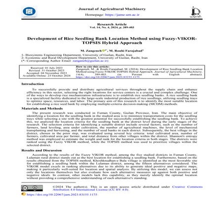 Development of Rice Seedling Bank Location Method using Fuzzy-VIKOR-TOPSIS Hybrid Approach | PDF