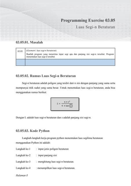 02.14. Luas Segitiga Menggunakan Bahasa Pemrograman Python | PDF
