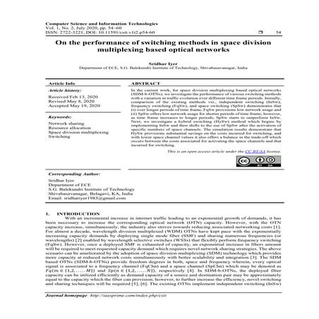 On the performance of switching methods in space division multiplexing based optical networks | PDF