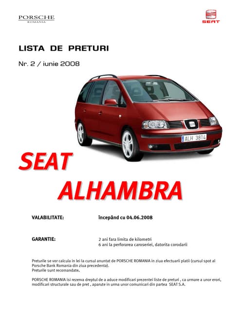 Lista Pret SEAT Alhambra | PDF