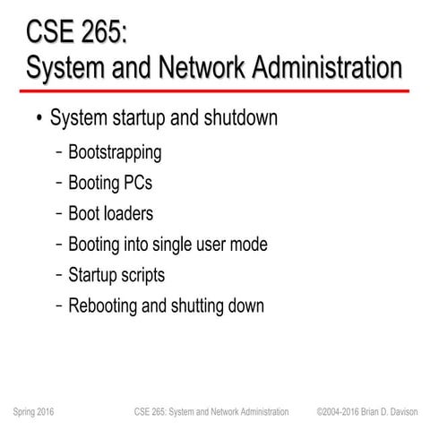 01-Welcome.pdf CSE 265: System and Network Administration | PDF