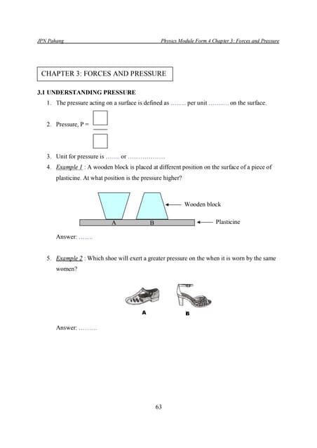 Exercises Chapter 3: Force&Pressure | PDF