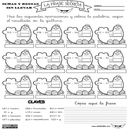 Prueba de matematica sumas y restas basicas