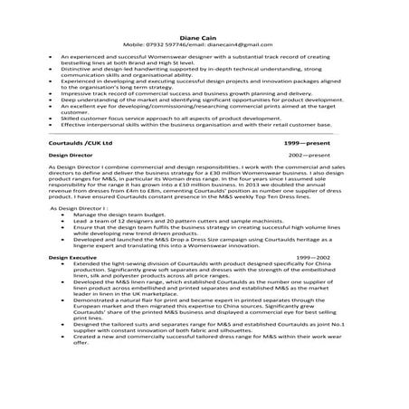 Diane Cain CV 2016 | DOC