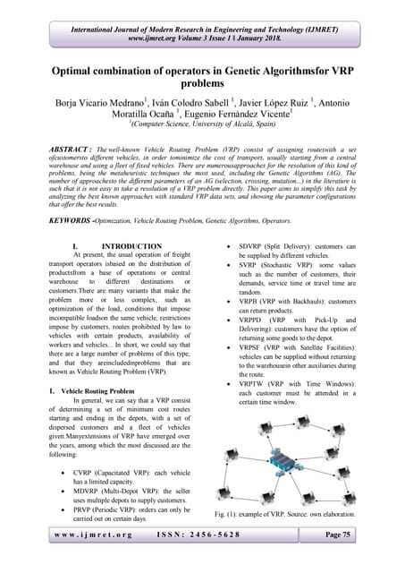 Optimal Combination Of Operators In Genetic Algorithmsfor Vrp Problems Pdf