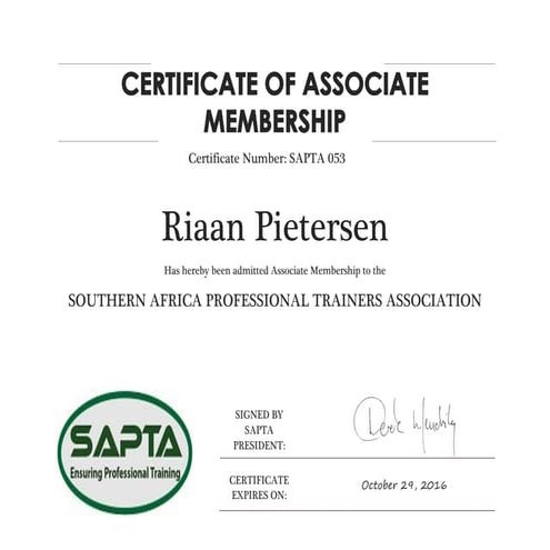 53 Riaan Pietersen Certificate of Associate Membership | PDF