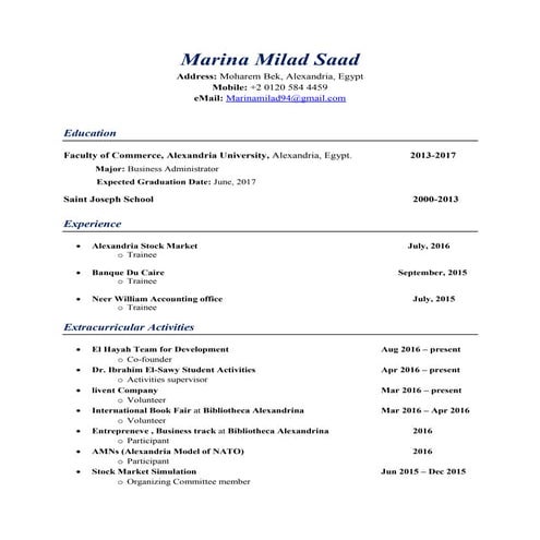 Marina Milad (resume) | PDF