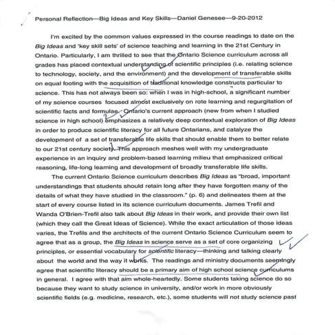 Personal Reflection—Big Ideas and Key Skills—Daniel Genesee | PDF