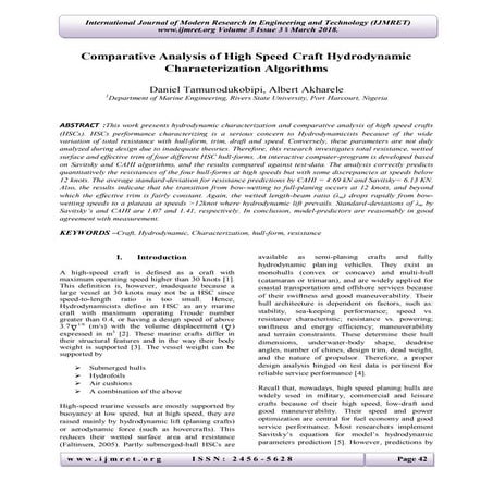 Comparative Analysis Of High Speed Craft Hydrodynamic Characterization