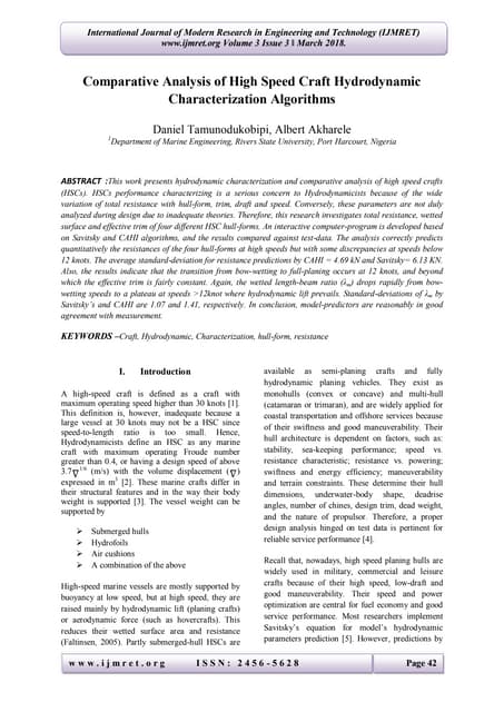 Comparative Analysis Of High Speed Craft Hydrodynamic Characterization