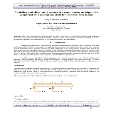 Modeling And Vibration Analyses Of A Rotor Having Multiple Disk Supported By A Continuous Shaft