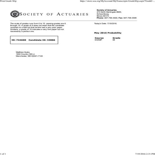 SOA Exam P Transcript | PDF