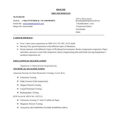 NDT Resume | PDF