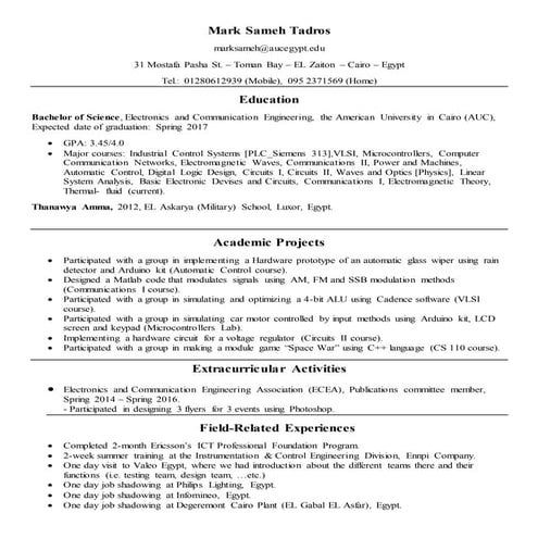 Mark Sameh (ECNG Resume) | PDF