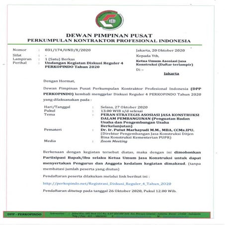 031. undangan kegiatan diskusi reguler 4 perkopindo tahun 2020 | PDF