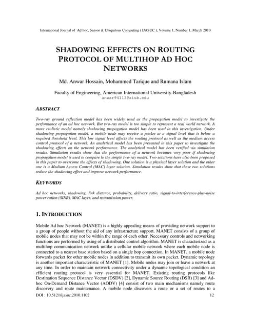 Shadowing Effects On Routing Protocol Of Multihop Ad Hoc Networks Pdf