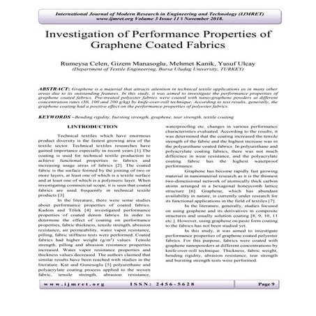 Investigation of Performance Properties of Graphene Coated Fabrics | PDF