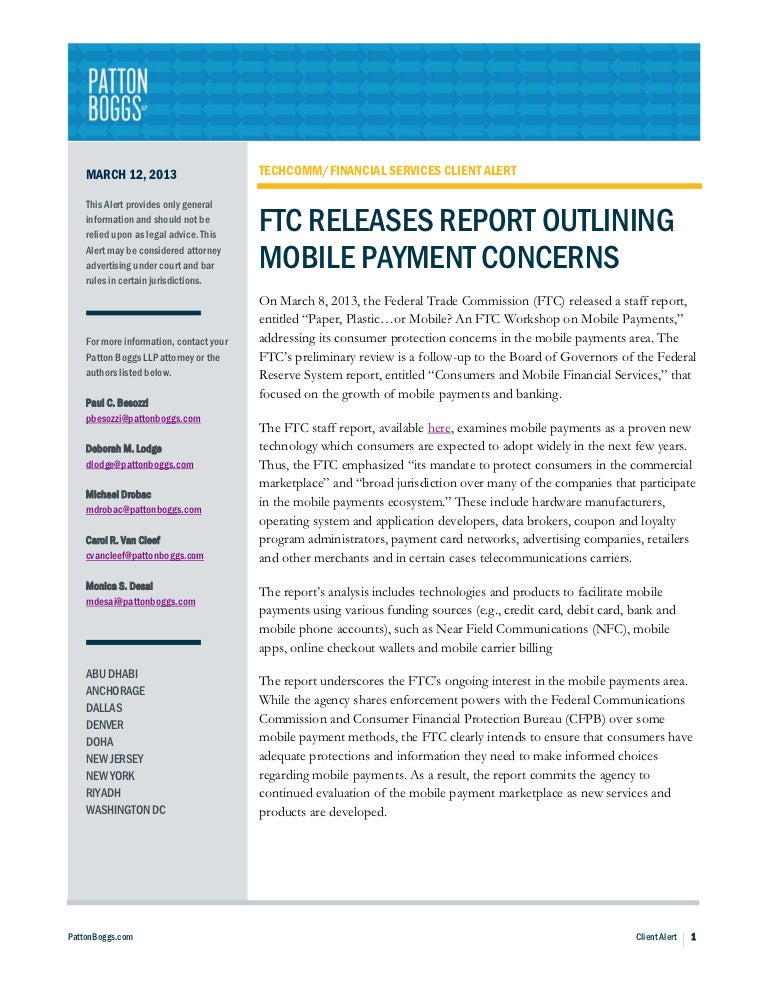 FTC Releases Report Outlining Mobile Payment Concerns