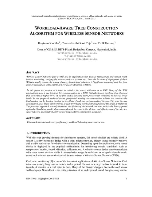 Workload Aware Tree Construction Algorithm For Wireless Sensor Networks