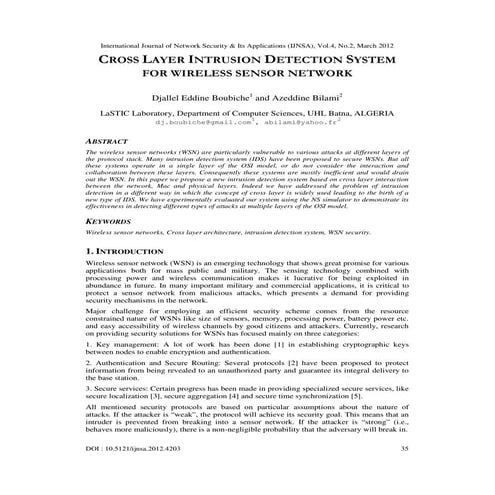 Cross Layer Intrusion Detection System For Wireless Sensor Network Pdf