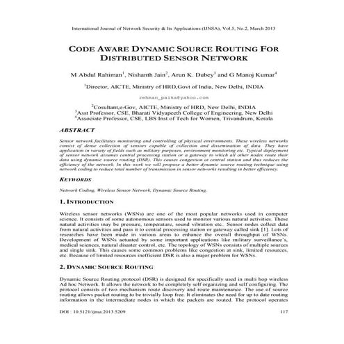 Code Aware Dynamic Source Routing For Distributed Sensor Network Pdf 7746