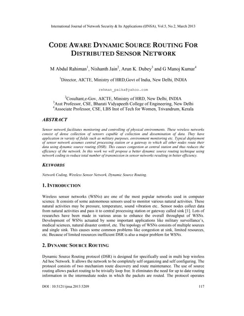Code Aware Dynamic Source Routing For Distributed Sensor Network Pdf 7746