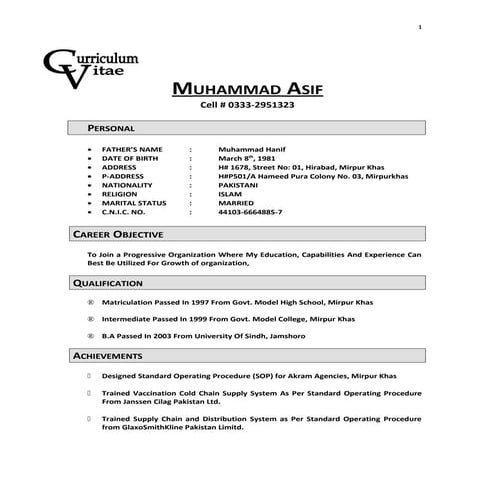 cv-asif Malik-Genuine | DOC | Islam | Religion & Spirituality