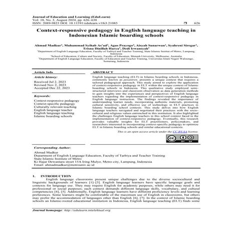 Context-responsive pedagogy in English language teaching in Indonesian ...