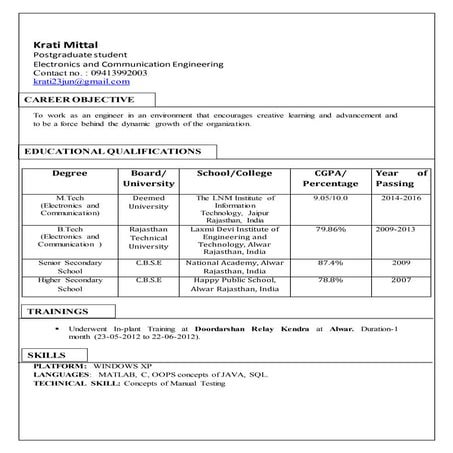 Resume (Krati Mittal) | PDF