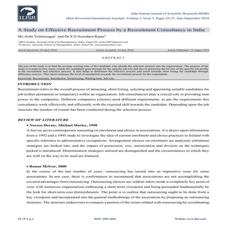 A Study on Effective Recruitment Process by a Recruitment Consultancy ...
