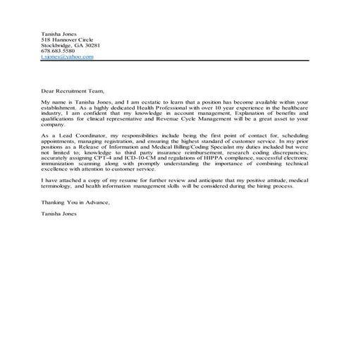 Linkedin Cover Letter | DOCX | Healthcare Industry | Industries