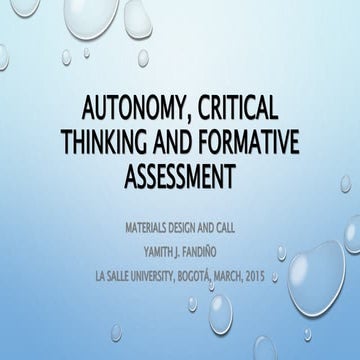 Autonomy, critical thinking and formative assessment | PPT