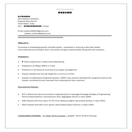 Prabhu Resume | DOC