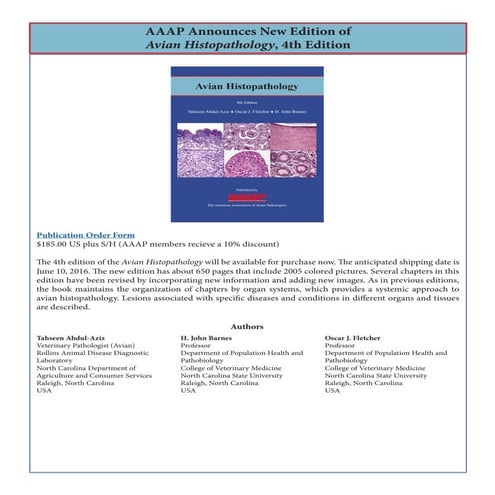 Avian Histopathology 4th Edition | PDF
