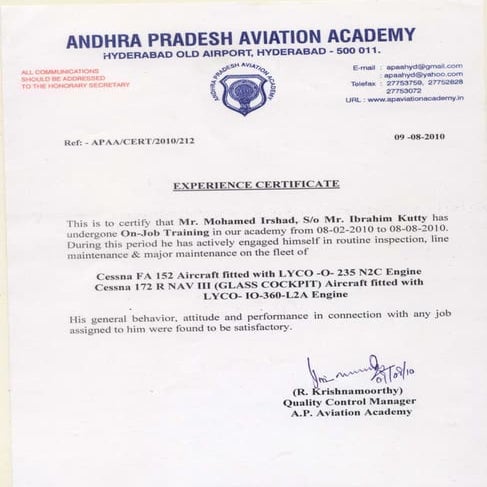 APAA - Experience Certificate | PDF