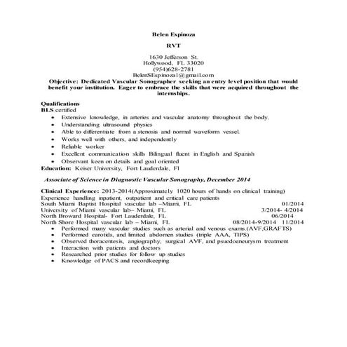 Cardiovascular Tech Resume | DOC