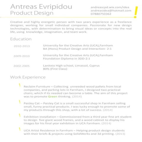Andreas Product Design CV | PDF | Education