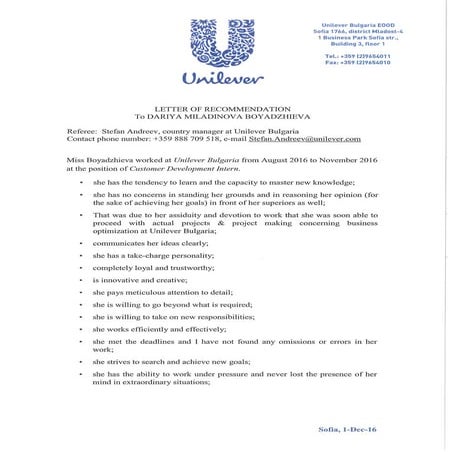 Recommendation Dariya - Unilever | PDF