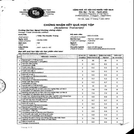 academic transcript- FTU | PDF