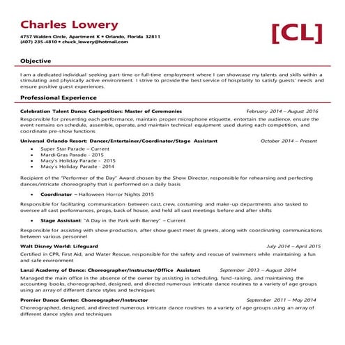 Charles Nathan Lowery Resume | DOCX