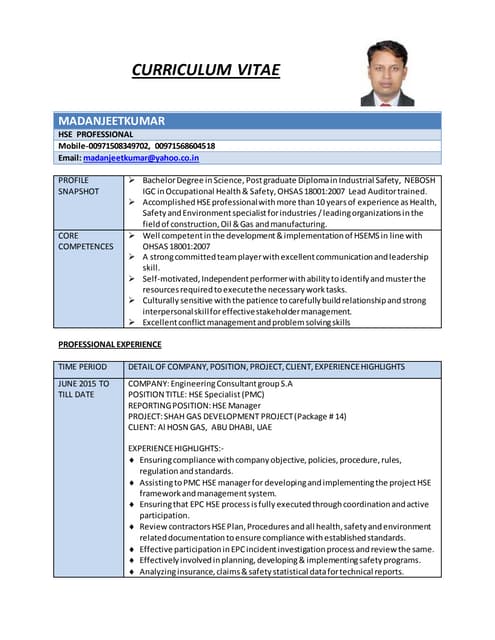 Aramco Approved HSE-M CV | PDF