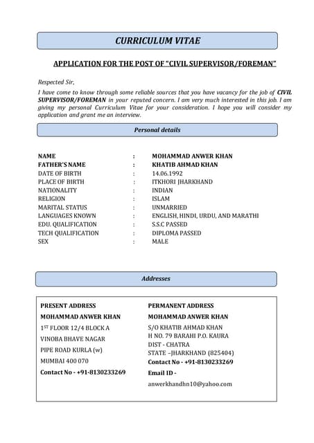 Steel Fixer CV | PDF